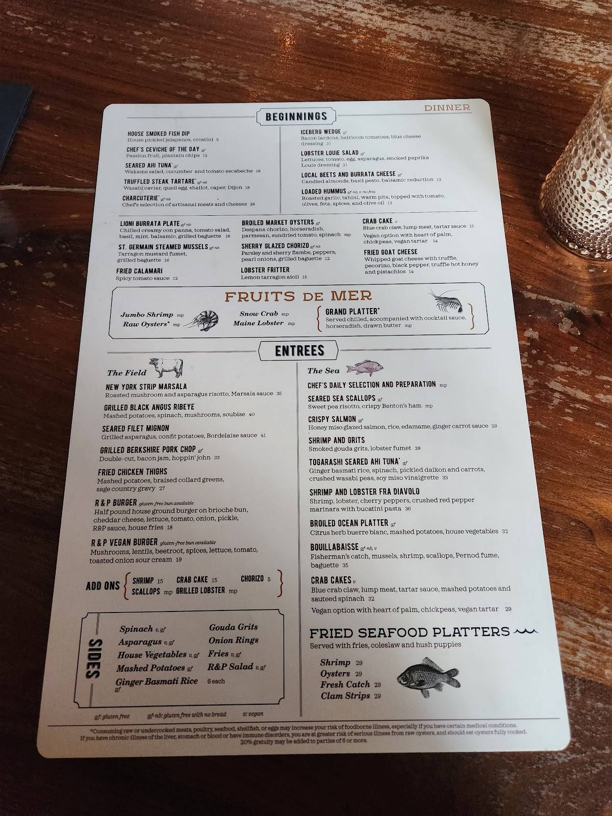 Menu at River & Post restaurant, Jacksonville