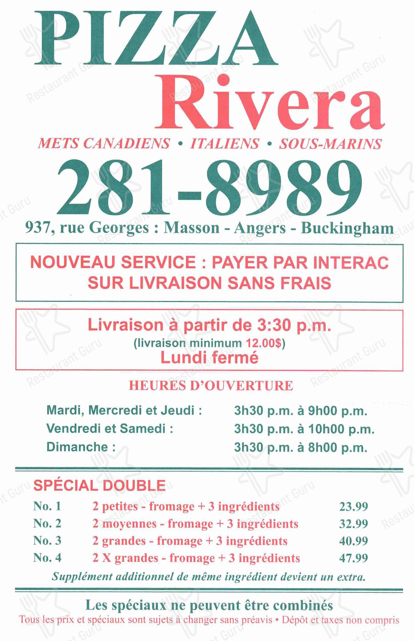 Menu at Rivera Pizza Buckingham restaurant, Gatineau, 937 Rue Georges