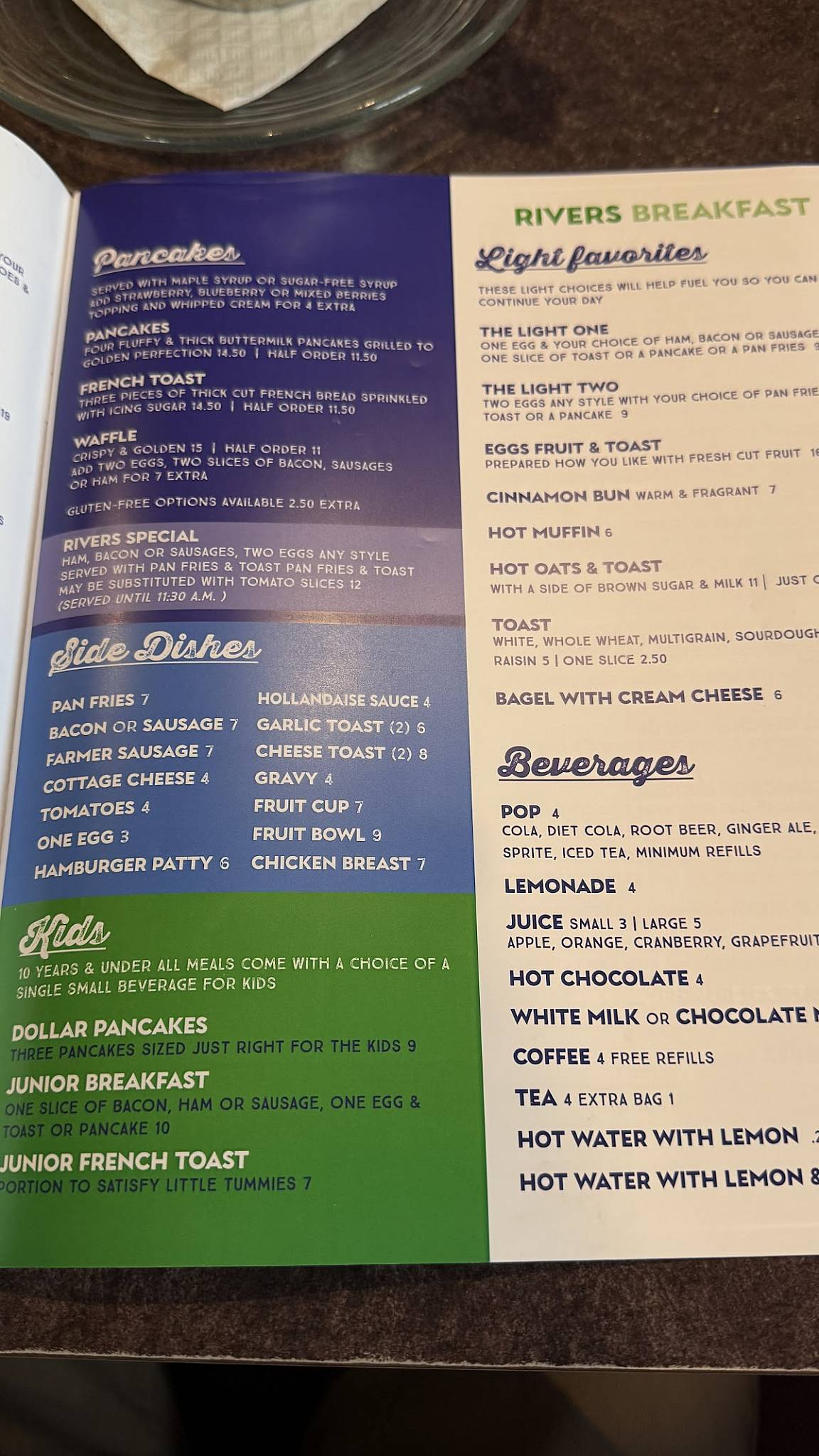 Menu at Rivers Restaurant, Abbotsford, Clearbrook Rd
