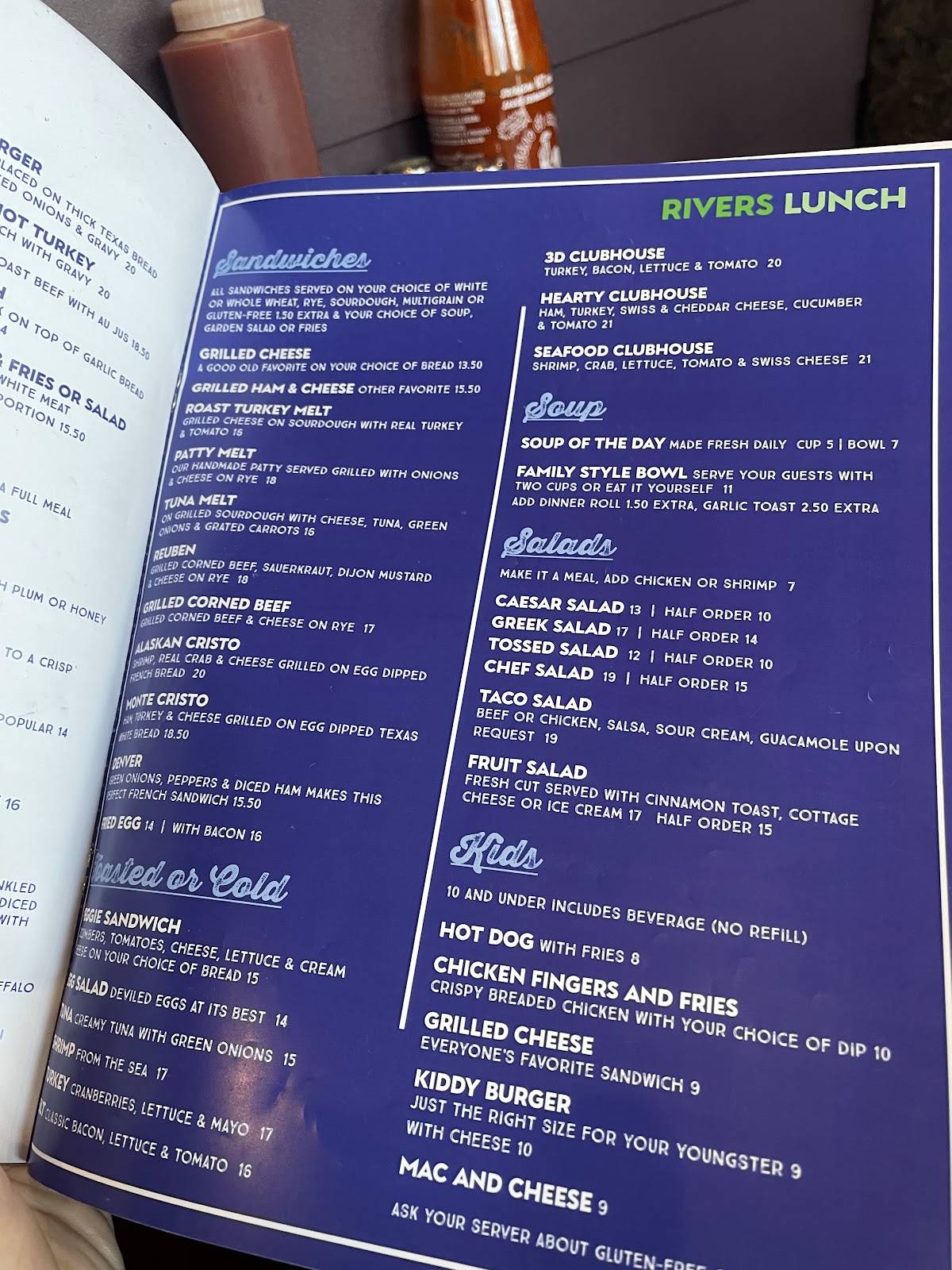 Menu at Rivers Restaurant, Abbotsford, Clearbrook Rd