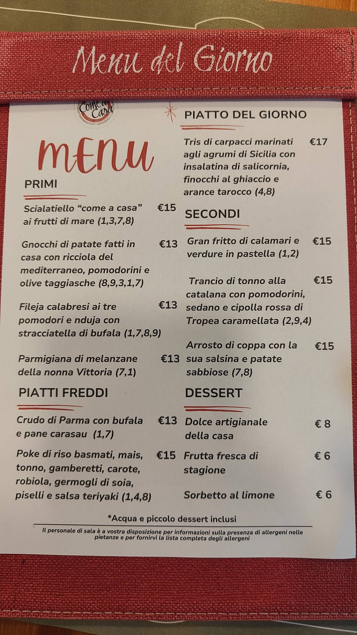 Menu da Rizzo Come A Casa ristorante, Milano, Via Varesina