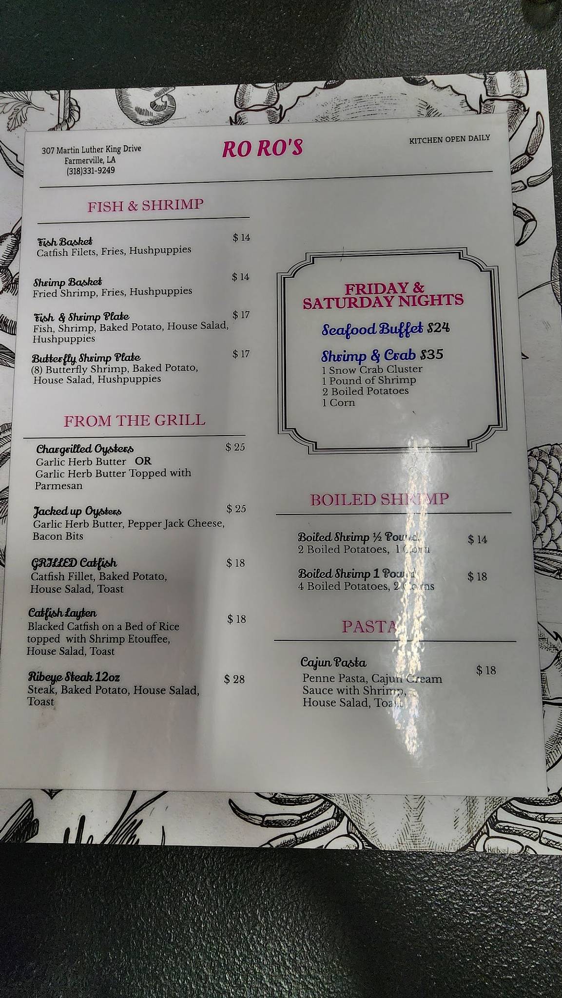 Menu at Ro Ro's Snack Shack restaurant, Farmerville