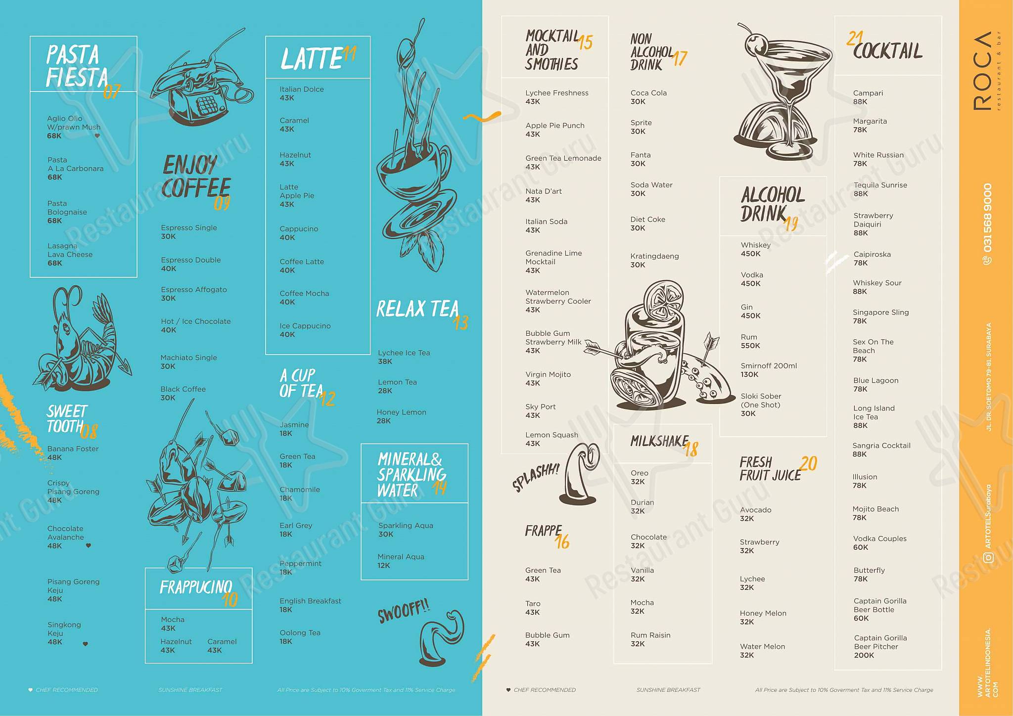 Menu at RoCA Restaurant, Denpasar