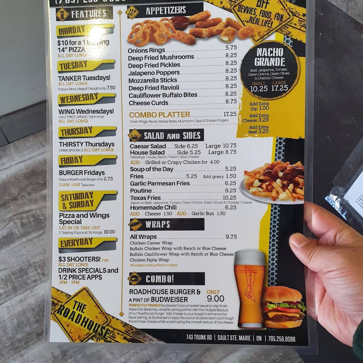 Menu at Road House Bar & Grill, Sault Ste. Marie