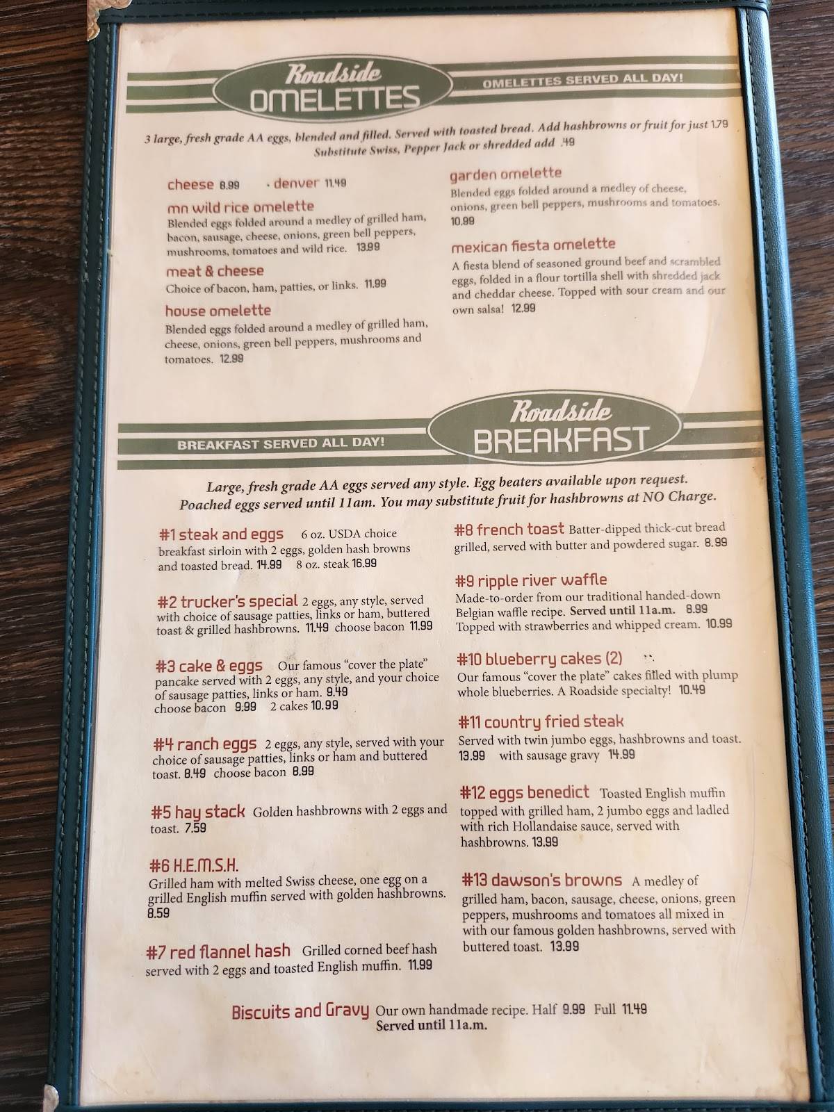 Menu at Roadside Restaurants, Aitkin