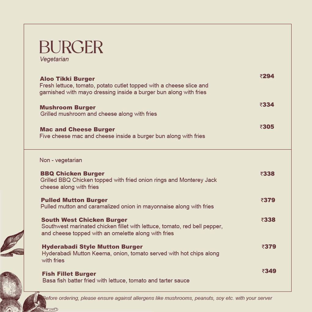 Menu at Roastery Coffee House, Lucknow