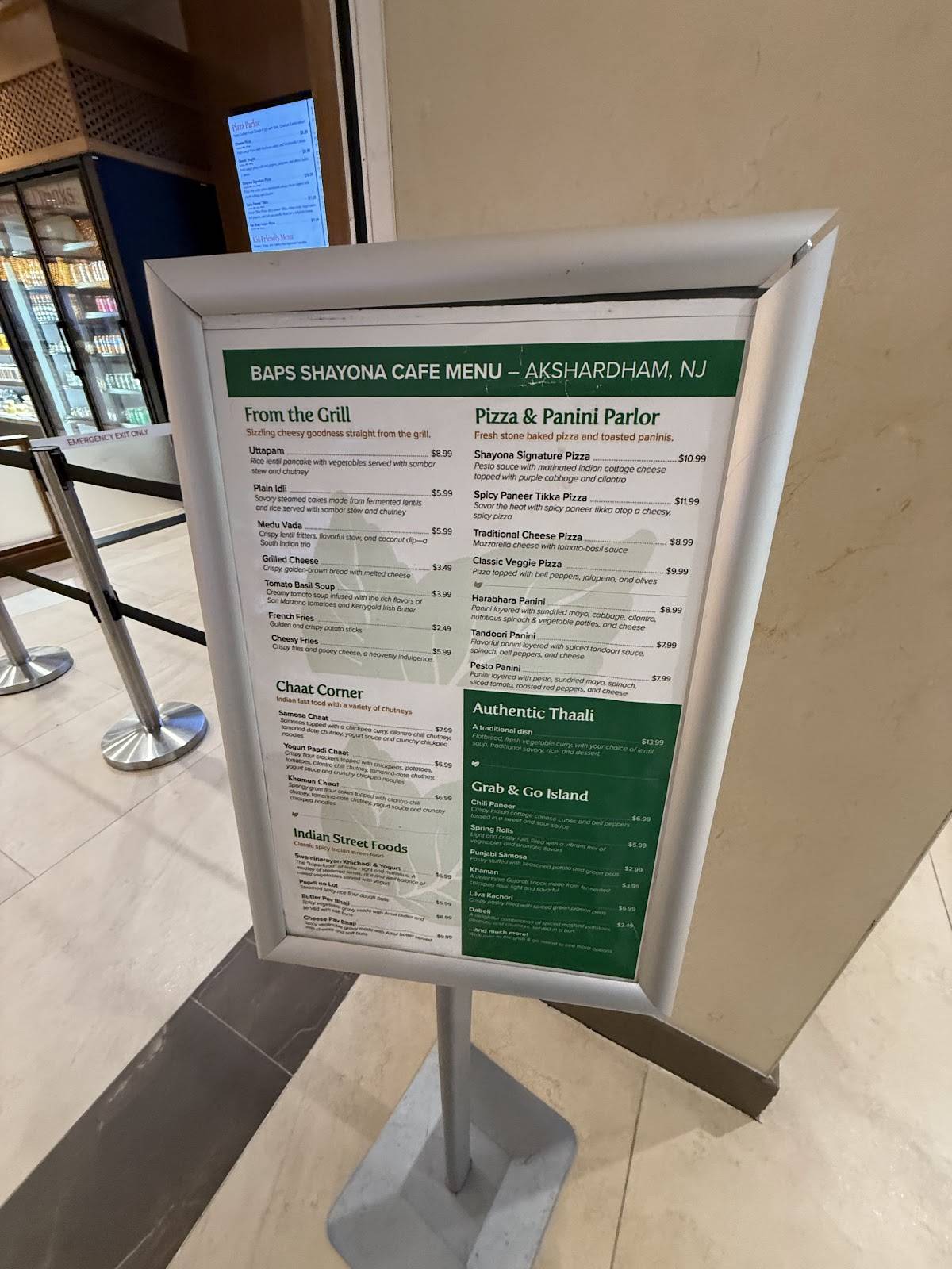 Menu at Shayona Cafe, Robbinsville