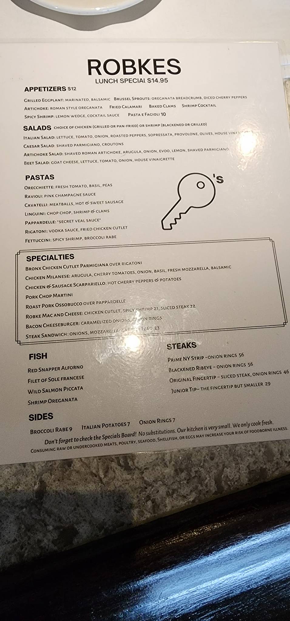 Menu at Robke's Northport restaurant, Northport