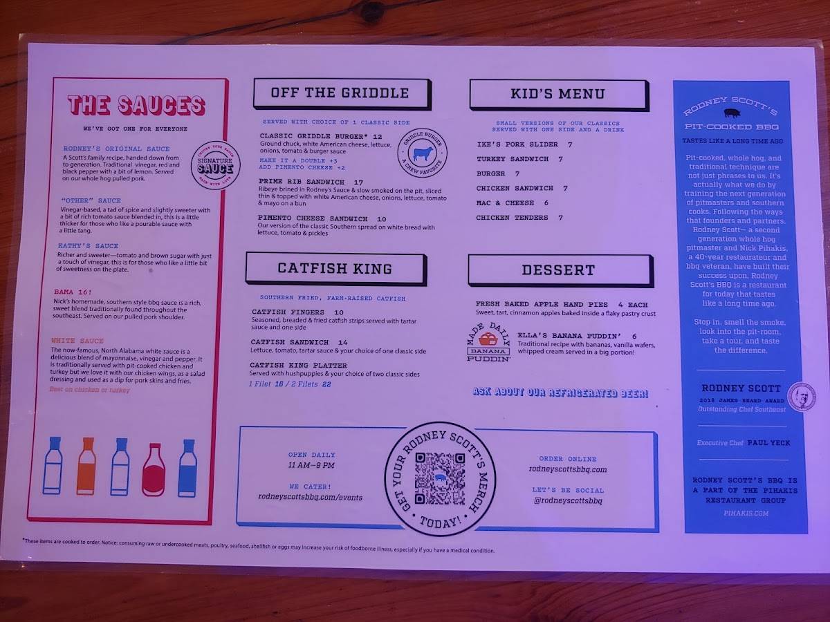 Menu at Rodney Scott's BBQ, Charleston