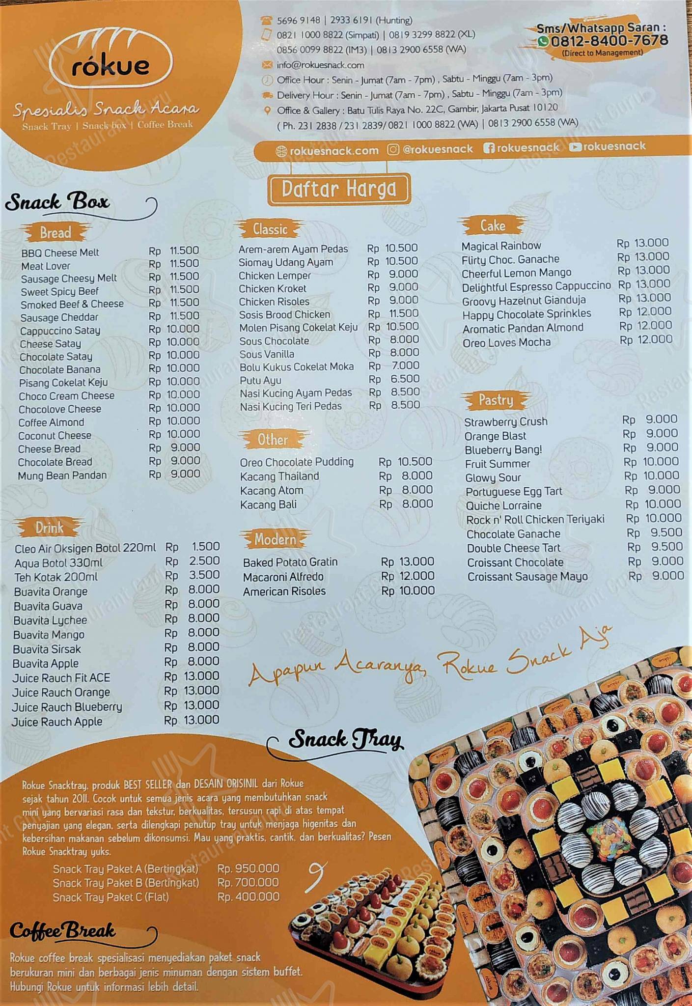 Menu at Rokue Snack Batu Tulis Raya cafe, Central Jakarta