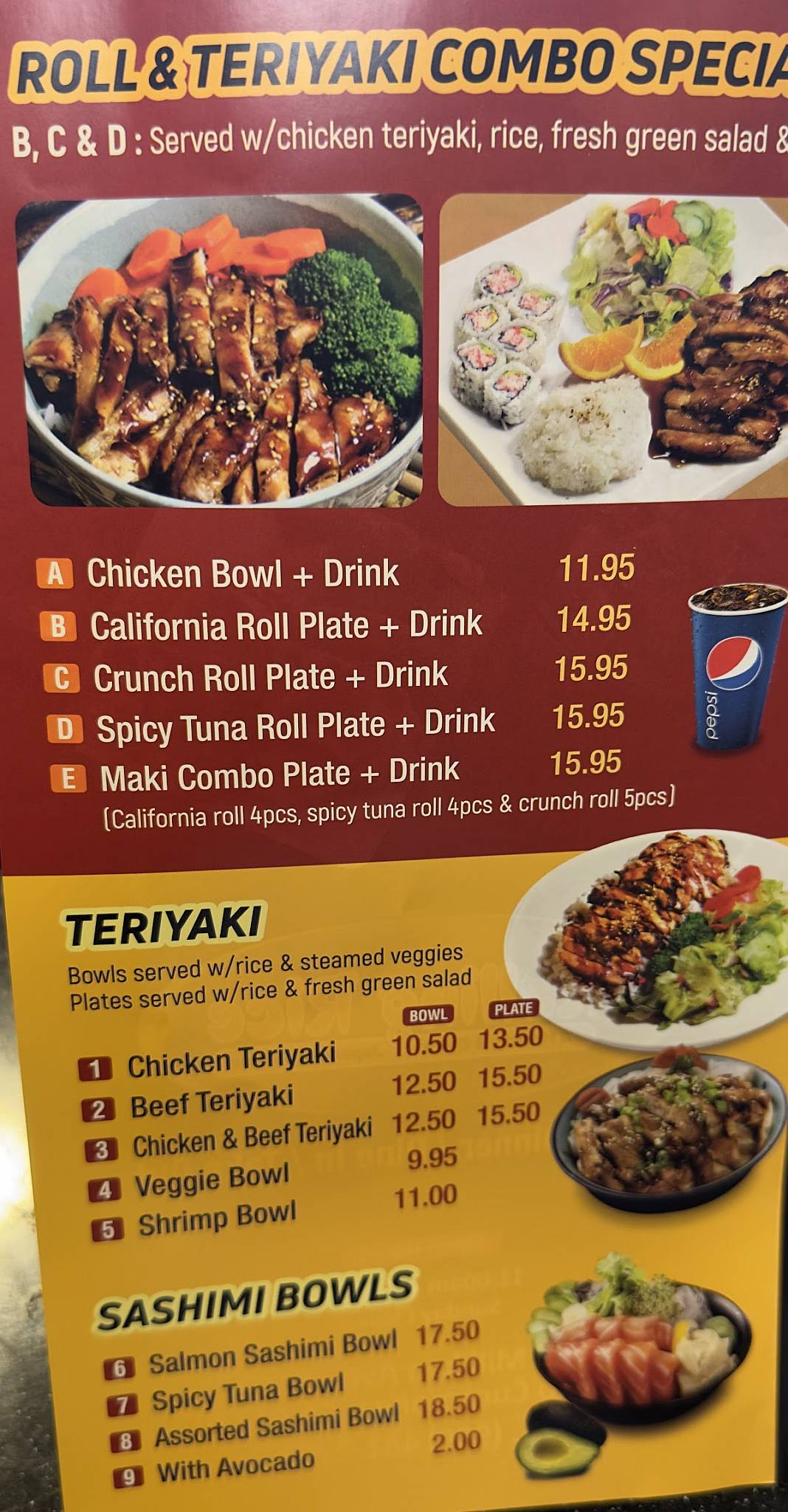 Menu at Rolling Rice restaurant, Rancho Cucamonga, Milliken Ave
