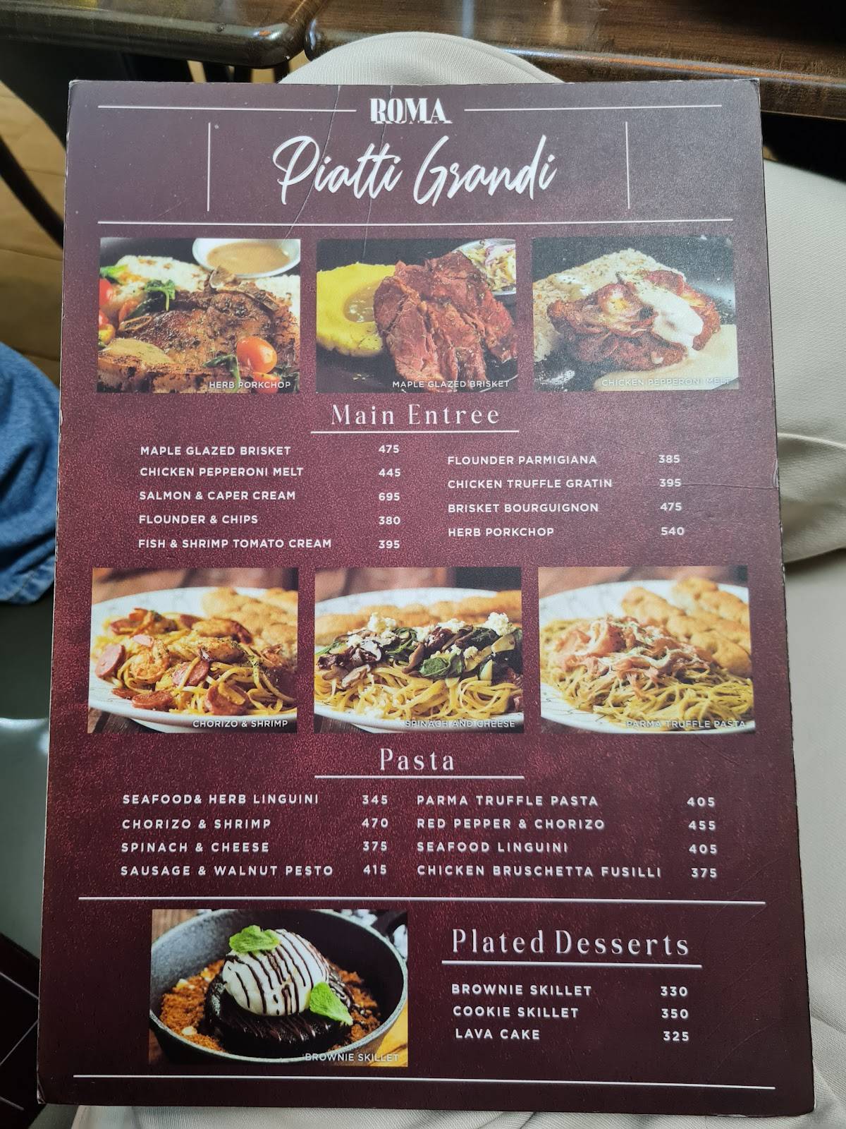 Menu at Roma pizzeria, Bacoor