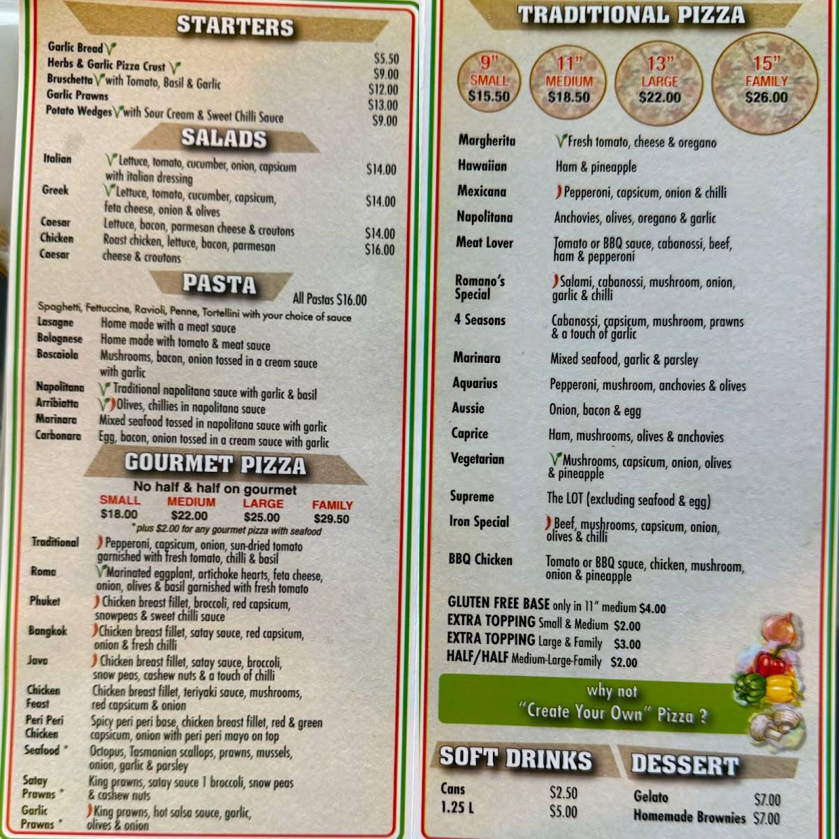 Menu at Romano's Pizzeria, North Parramatta