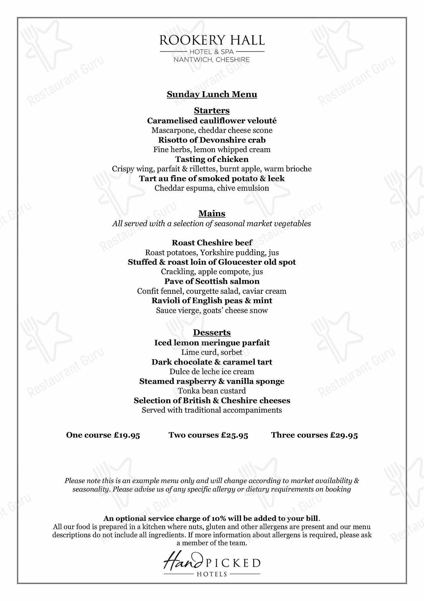 Menu at Rookery Hall Hotel & Spa restaurant, Nantwich