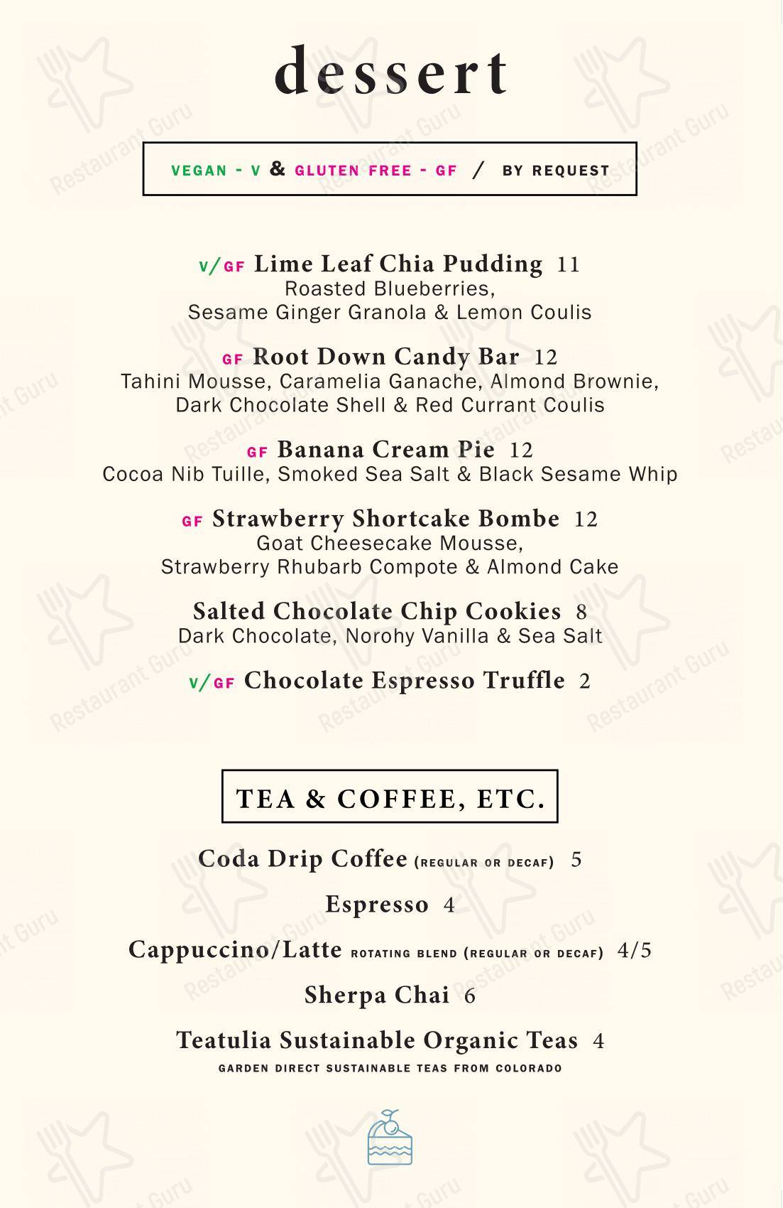 Menu at Root Down restaurant, Denver, W 33rd Ave
