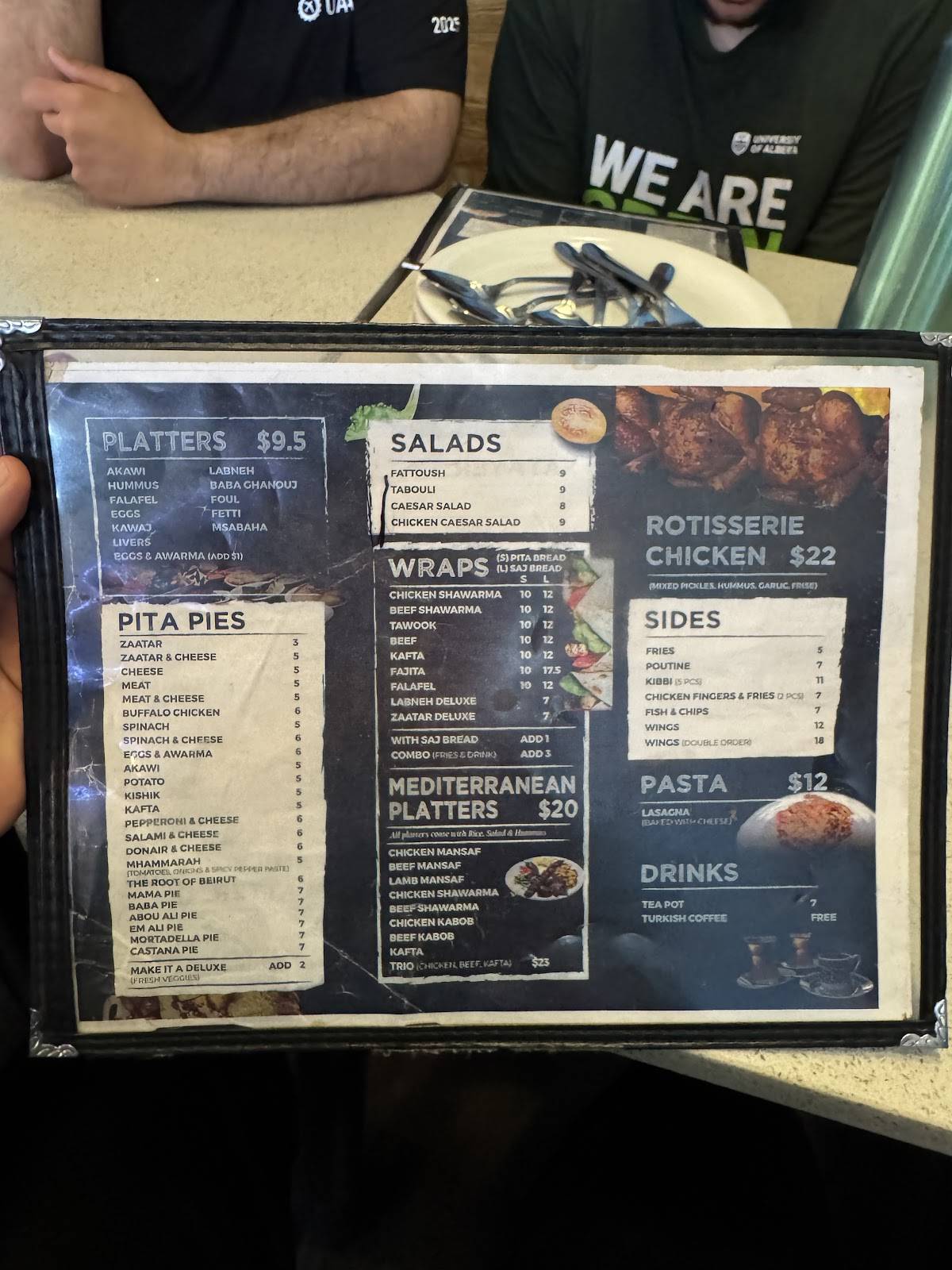Menu at Root of Beirut pizzeria, Edmonton
