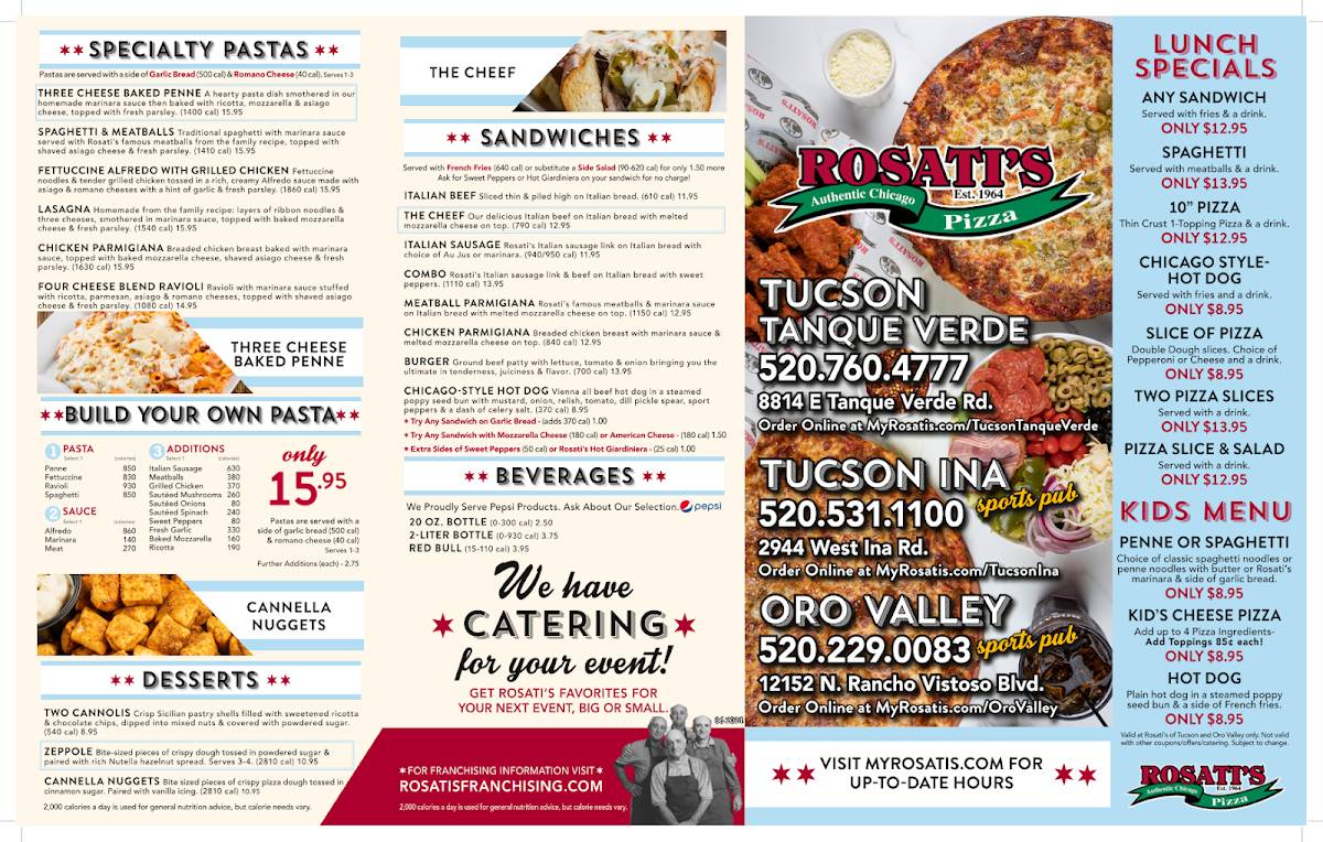 Menu at Rosati's Pizza pizzeria, Tucson, E Tanque Verde Rd