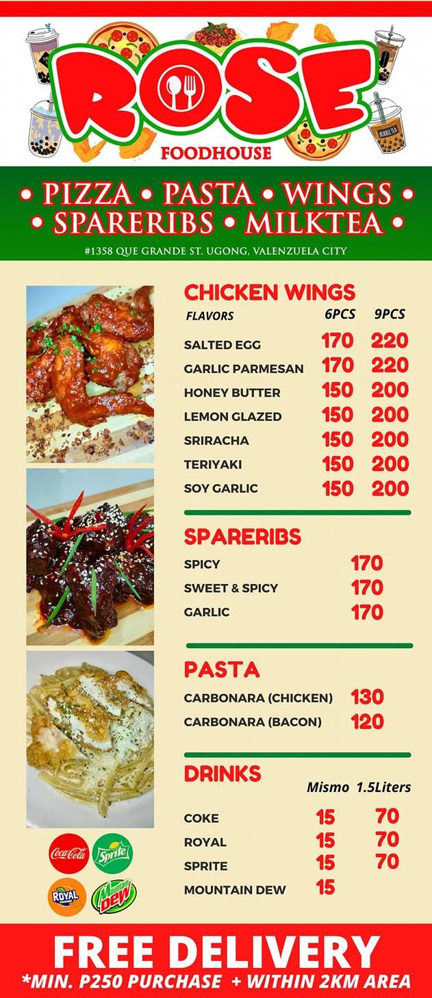 Menu at Rose FoodHouse restaurant, Valenzuela
