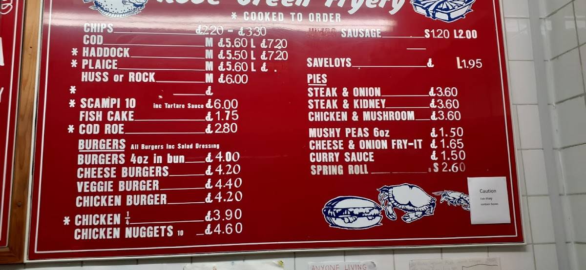 Menu at Rose Green Fryery fast food, Bognor Regis
