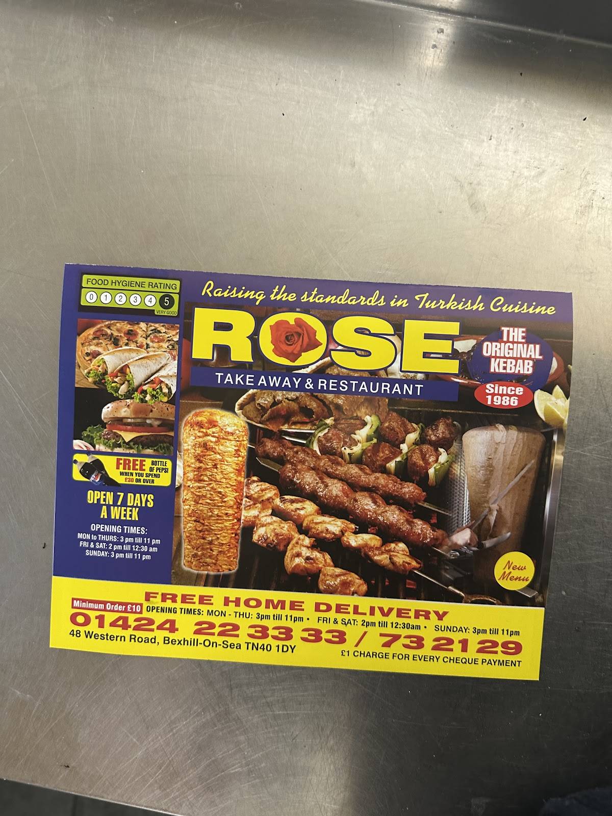 Menu at Rose Kebab fast food, Bexhill