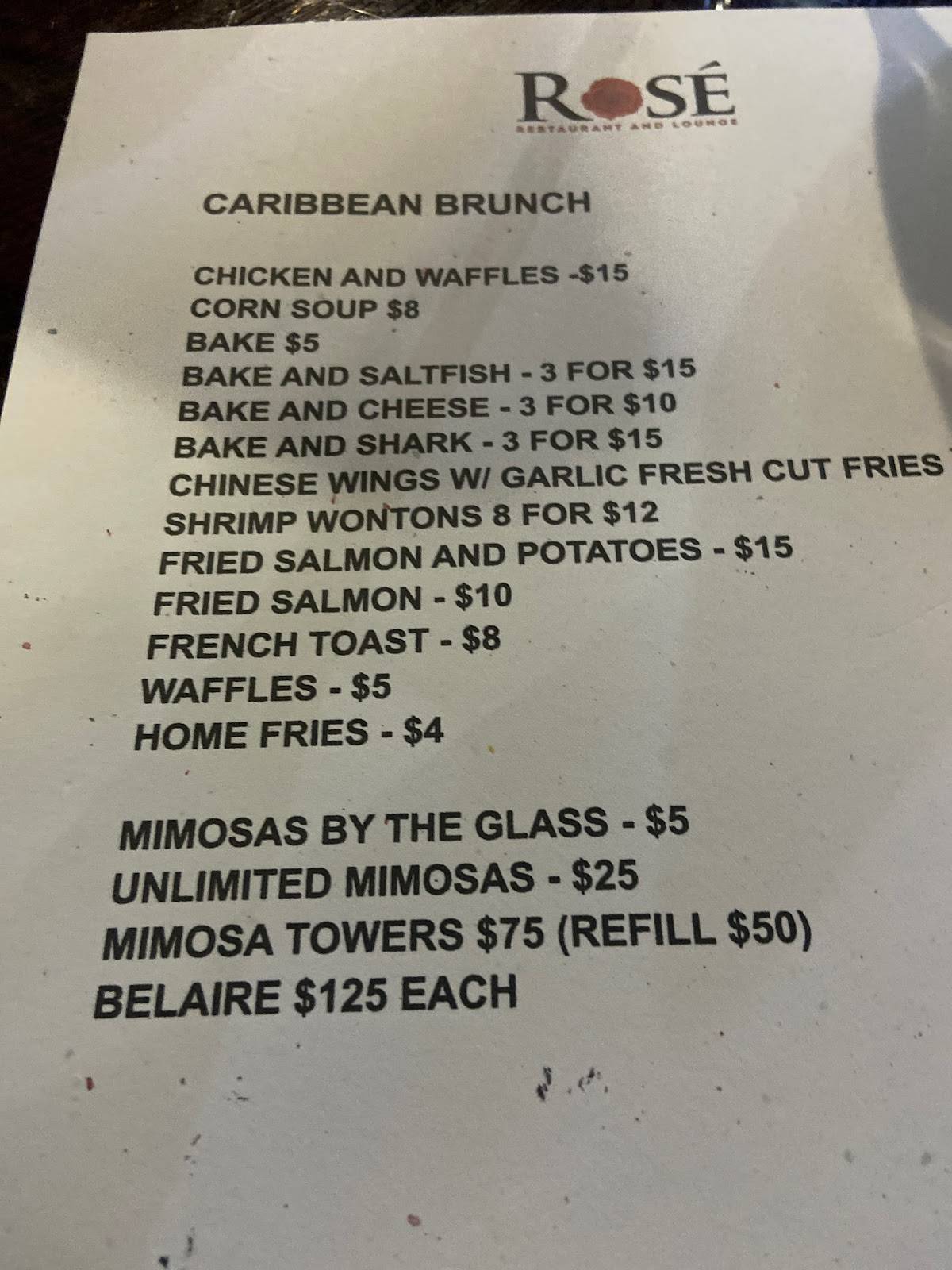 Menu at Rosé Restaurant and Lounge, Orlando