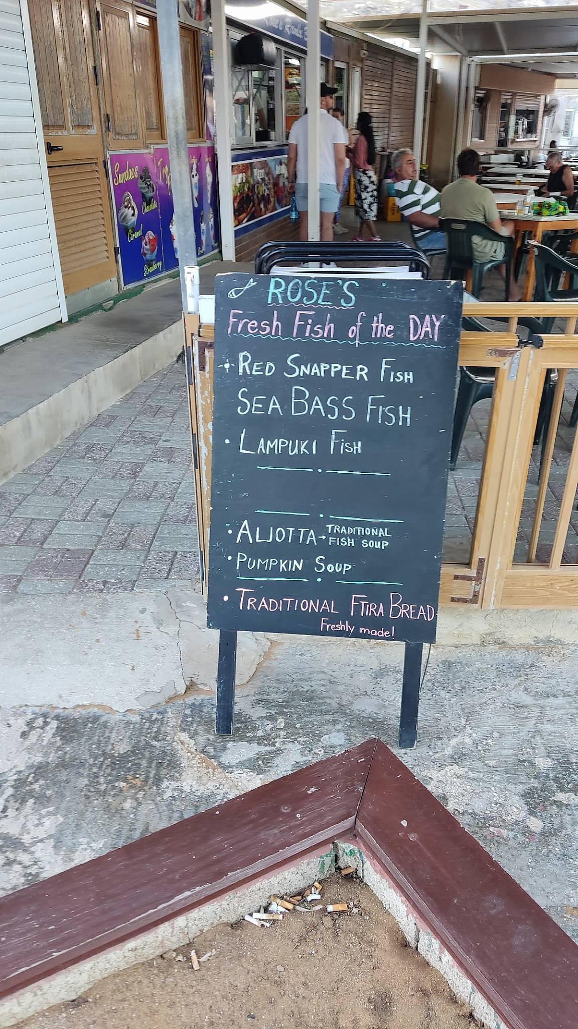 Menu at Rose's Ramla Bay restaurant, Xagħra