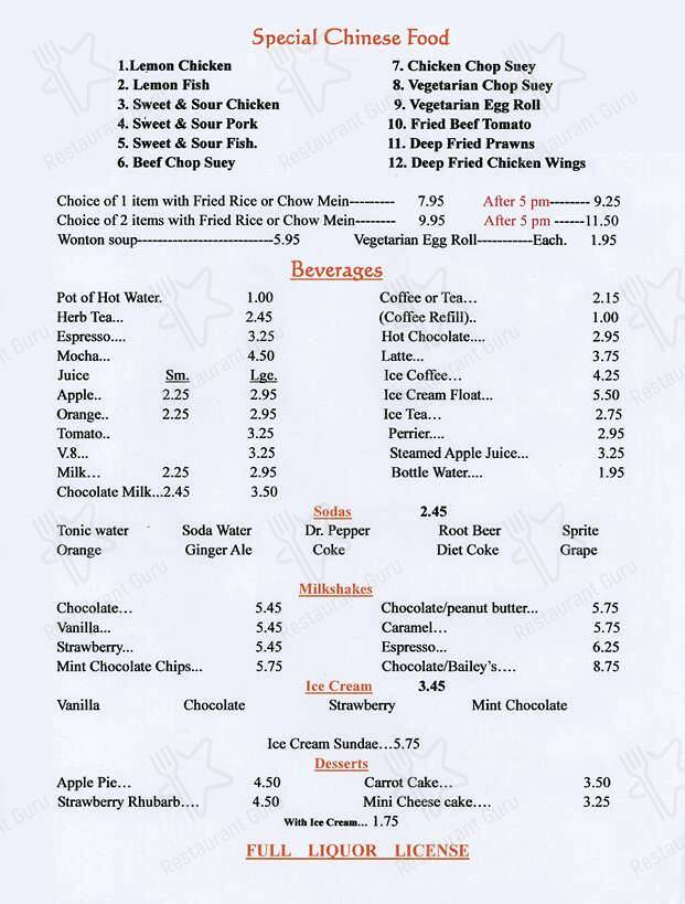 Menu at Rosie's Diner restaurant, Victoria
