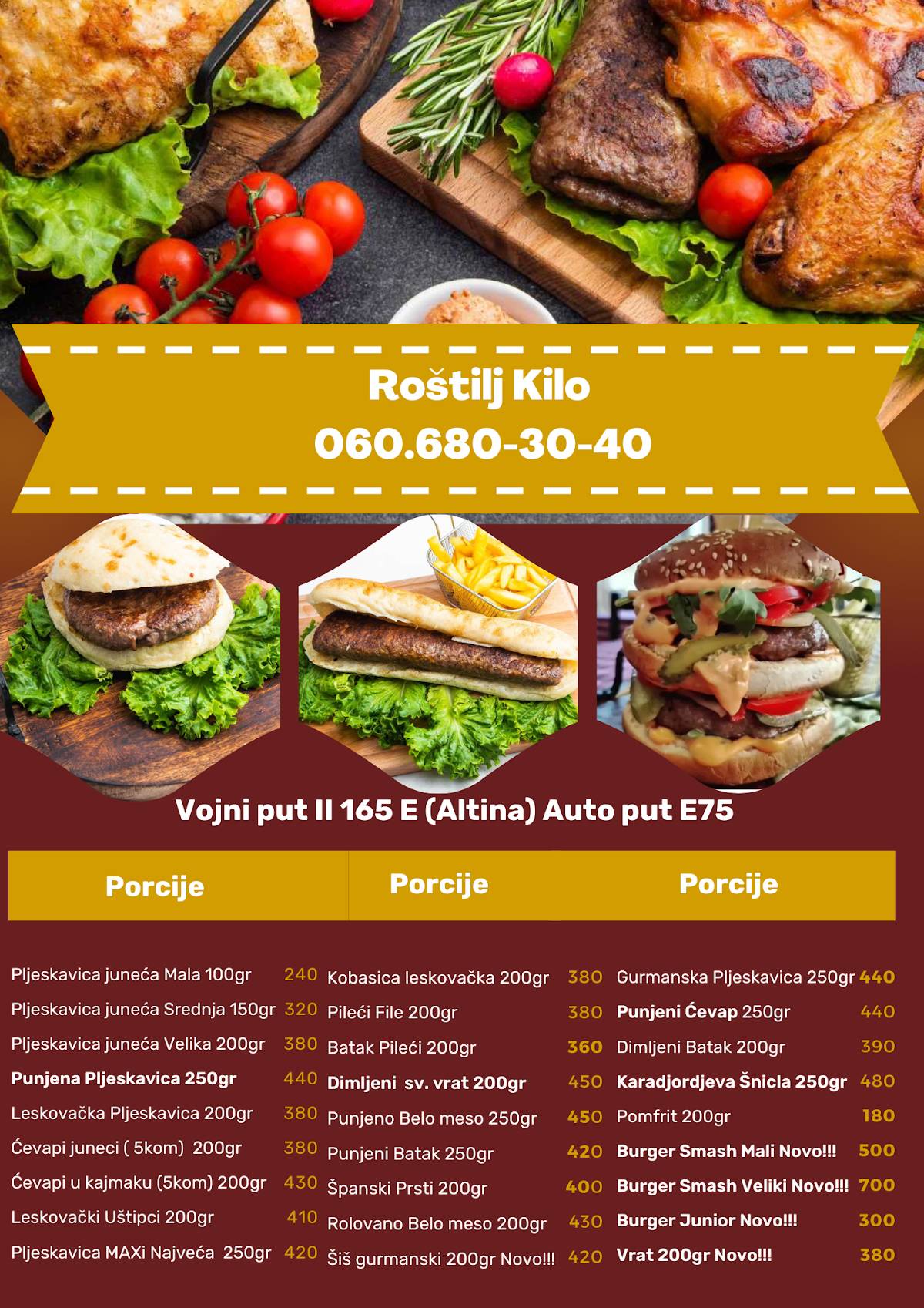 Speisekarte von Rostilj Kilo restaurant, Serbien