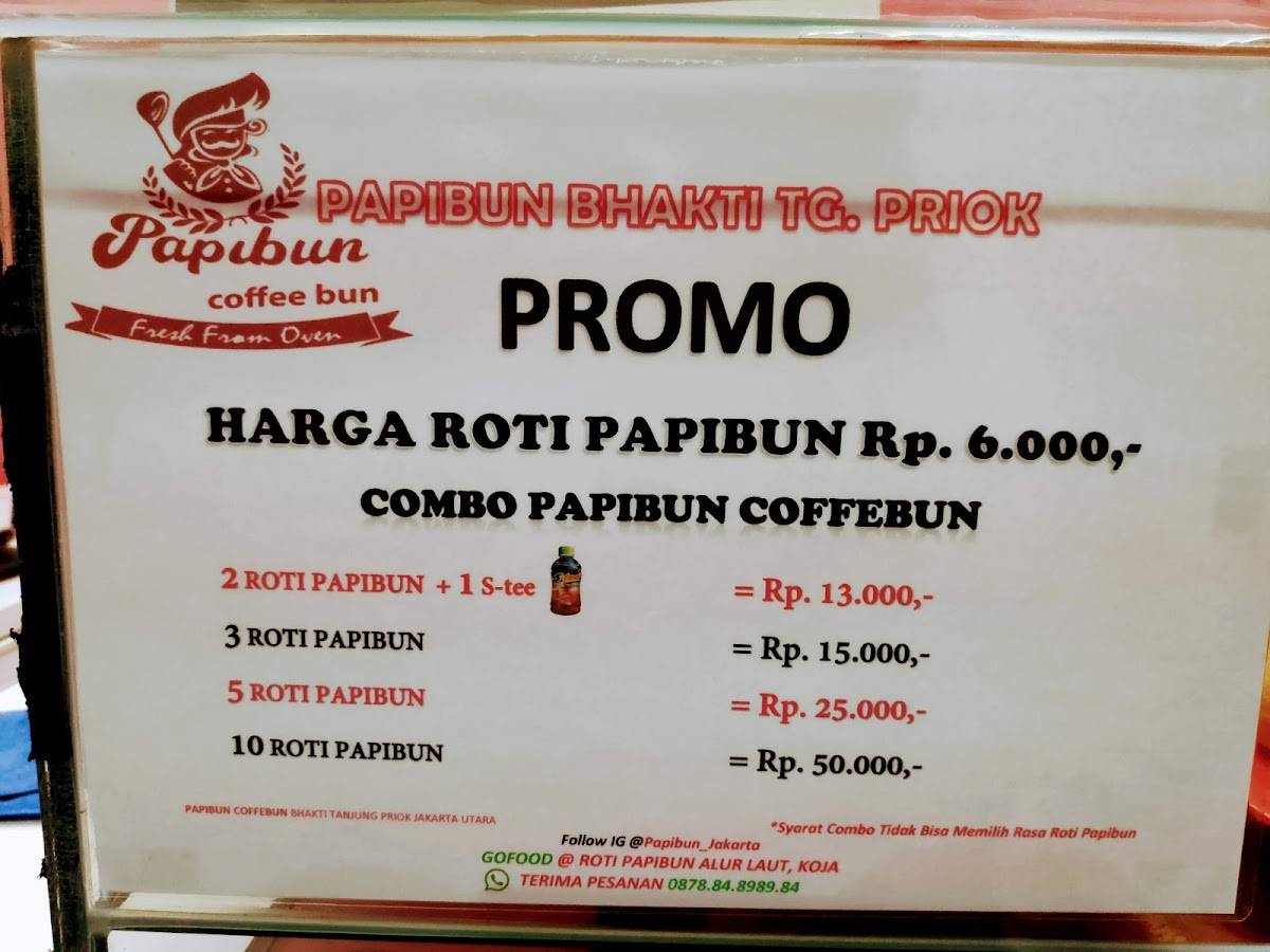 Menu at Roti Papibun Alur Laut Tg. Priok, North Jakarta