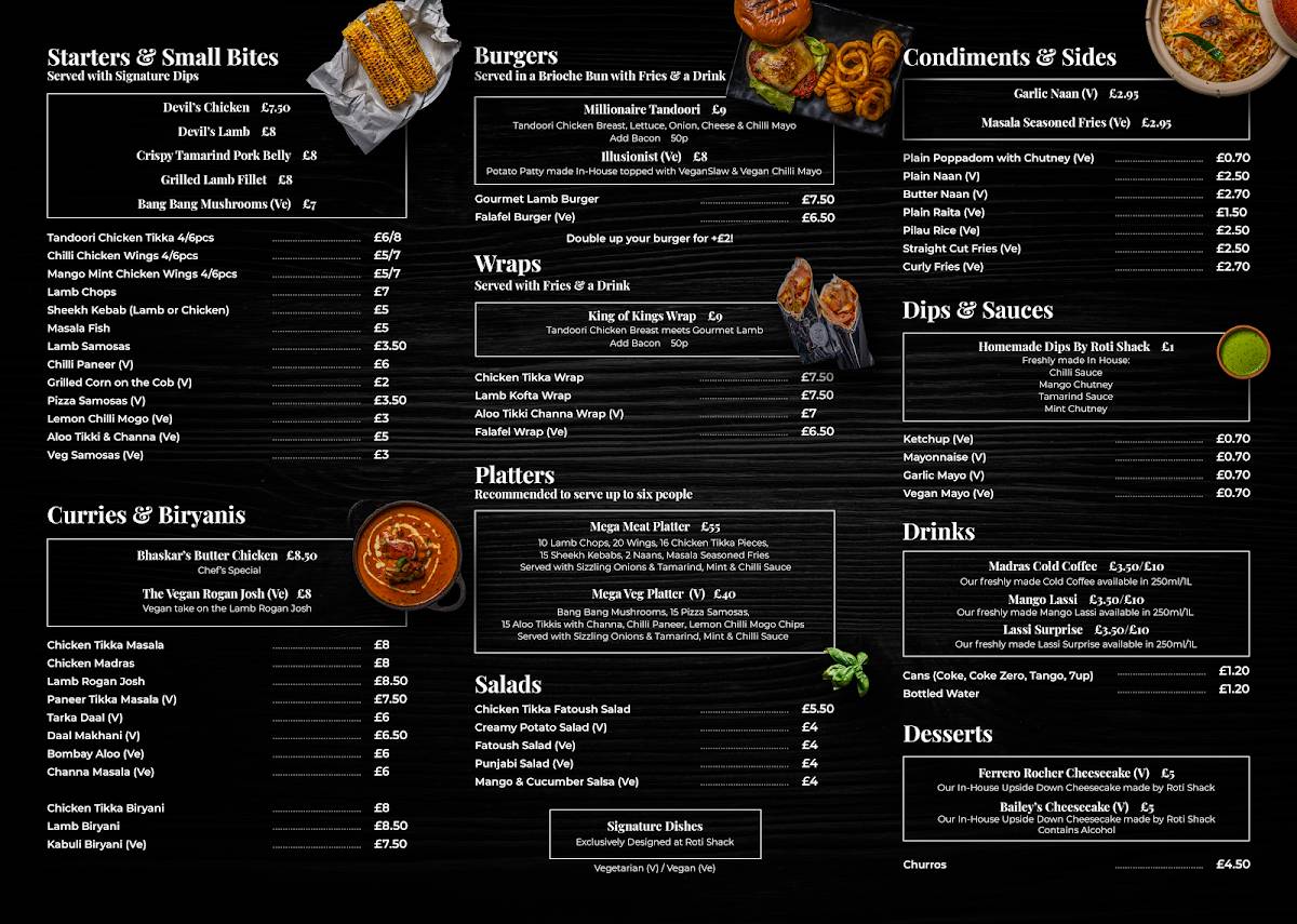 Menu at Roti Shack, Uxbridge