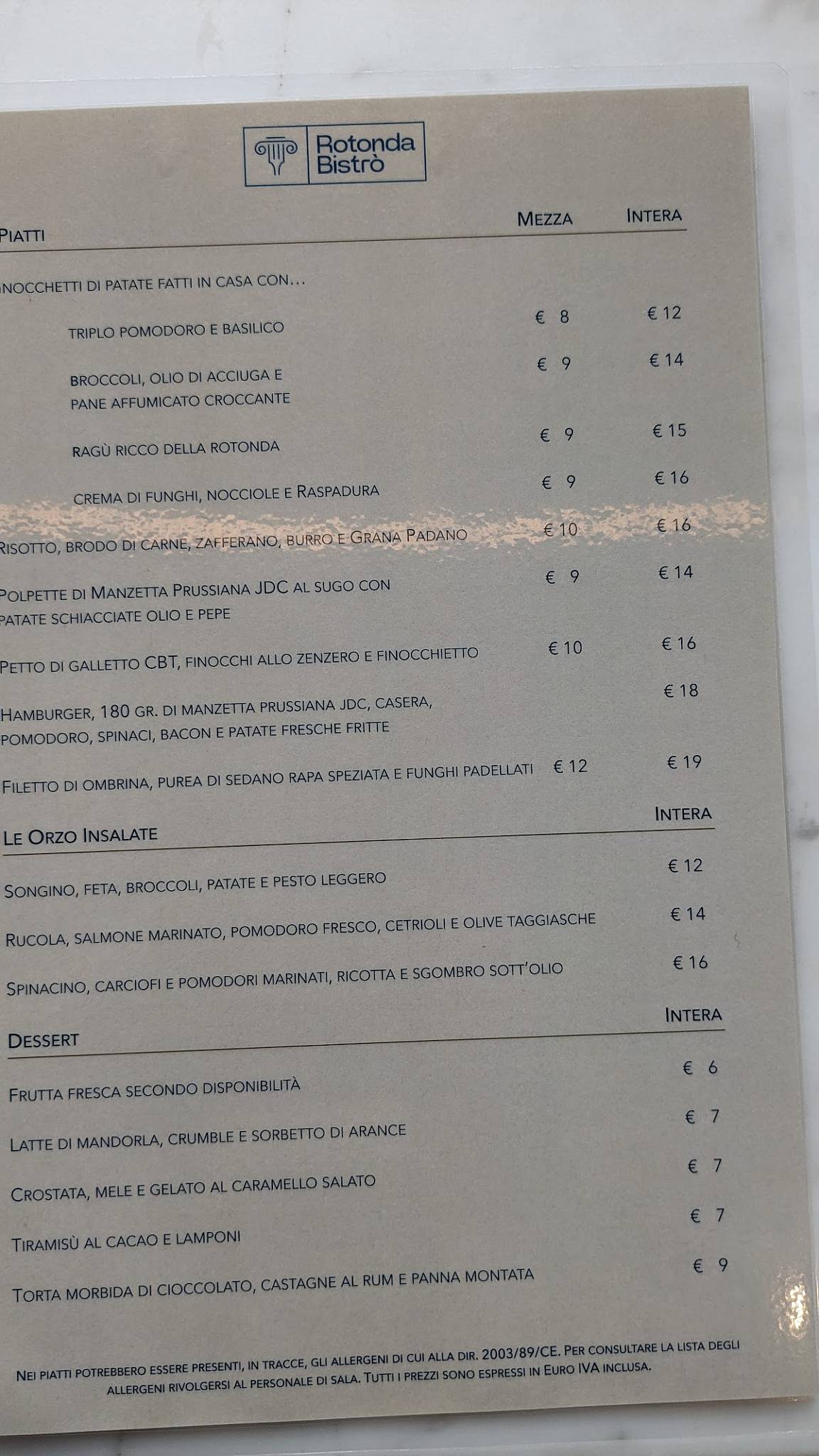 Menu da Rotonda Bistrò pub & bar, Milano
