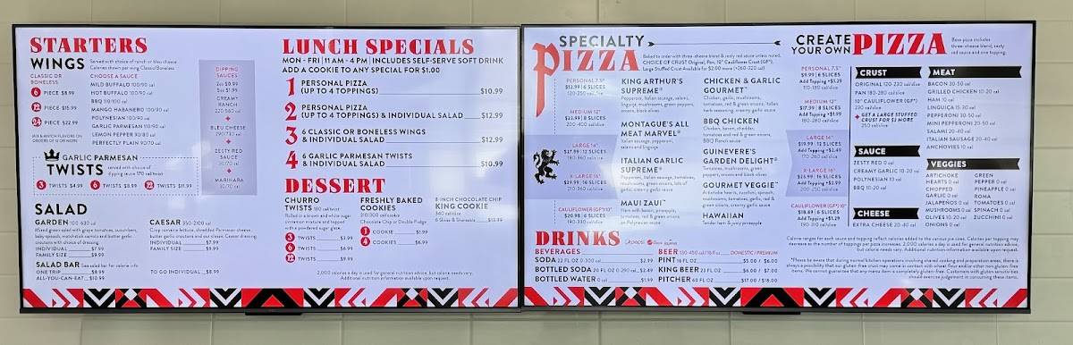 Menu at Round Table Pizza pizzeria, San Antonio