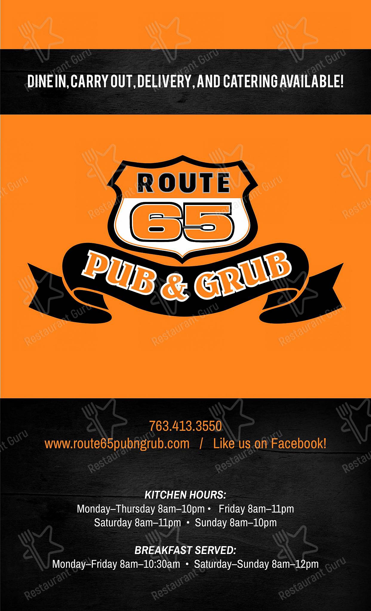 Menu at Route 65 Pub and Grub, Oak Grove, Highway 65 NE
