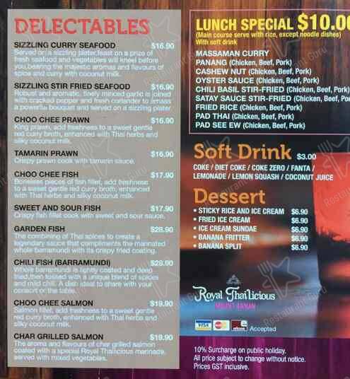 Menu at Royal Thailicious Restaurant, Mount Annan
