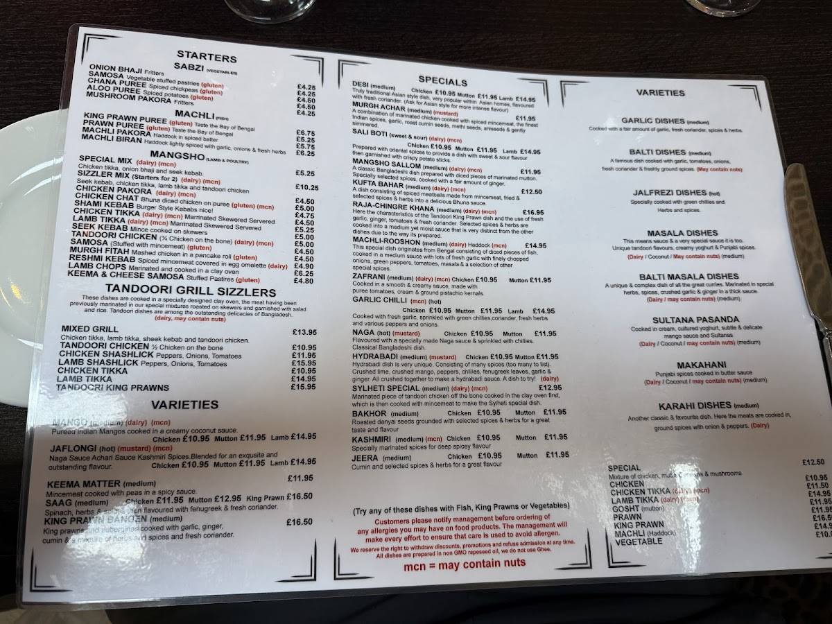 Menu at Ruchee Restaurant settle, Settle