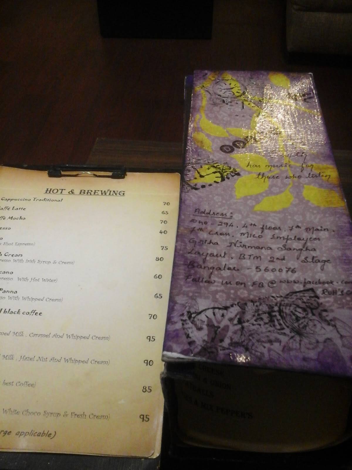 Menu at Ruh's kitchen, Bengaluru, 7th Cross Road 294