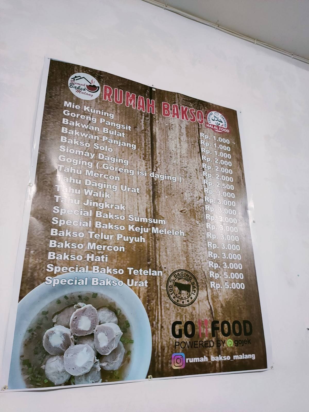 Carta del restaurante Rumah Bakso, Lawang, Green Paradise Regency ...