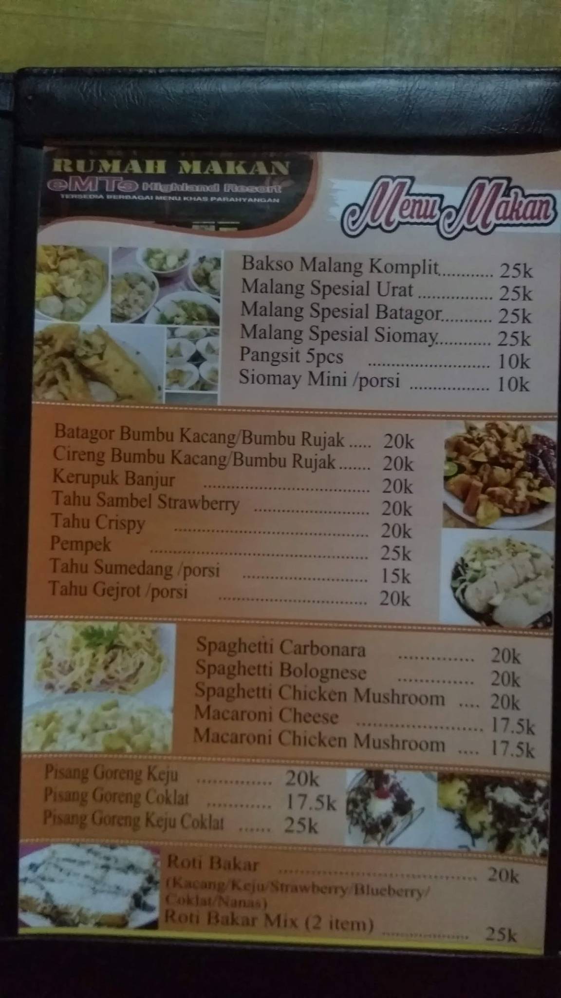 Menu at Rumah Makan Emte Highland Resort, Ciwidey