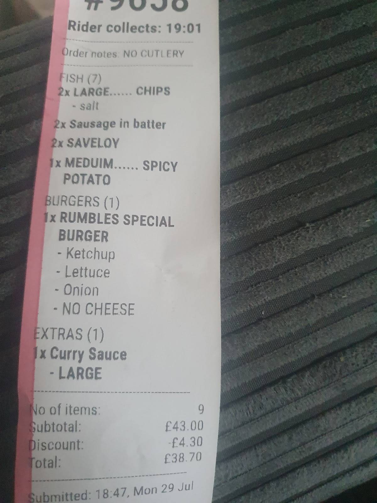 Menu at Rumbles Fish Bar and Kebab House Trumpington, Cambridge