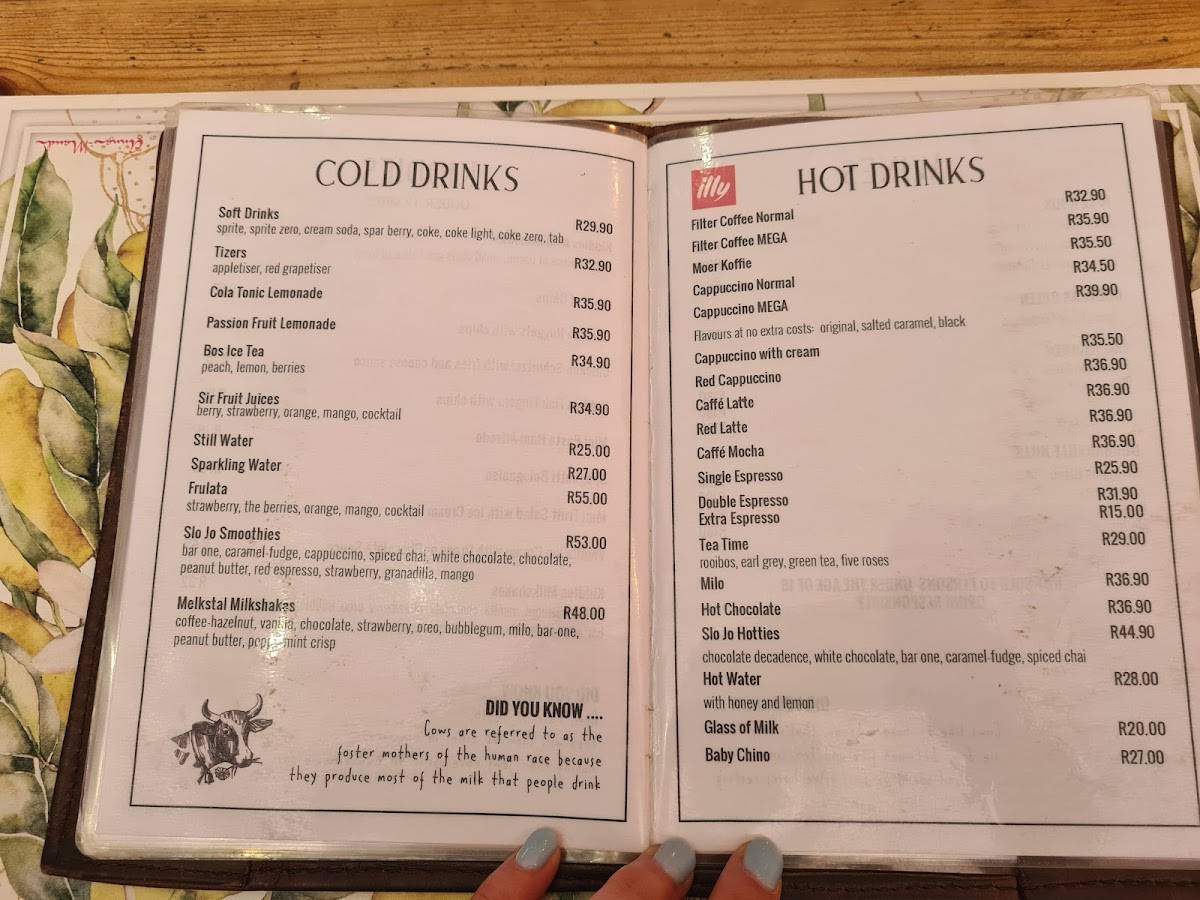Menu at Die Melkstal cafe, Rustenburg, 188 Kock St