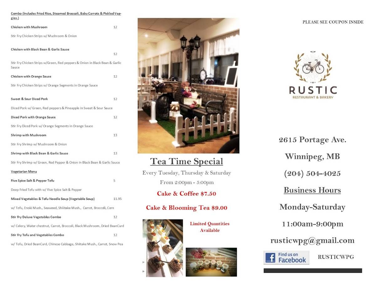 Menu au Rustic restaurant and bakery, Winnipeg