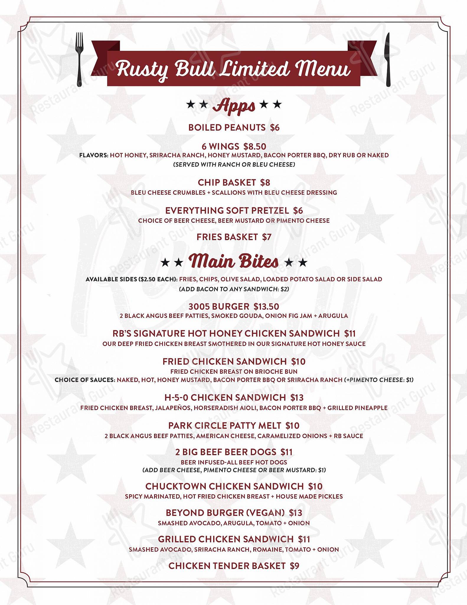 Menu at Rusty Bull Brewing Co. (North Charleston) pub & bar, North ...