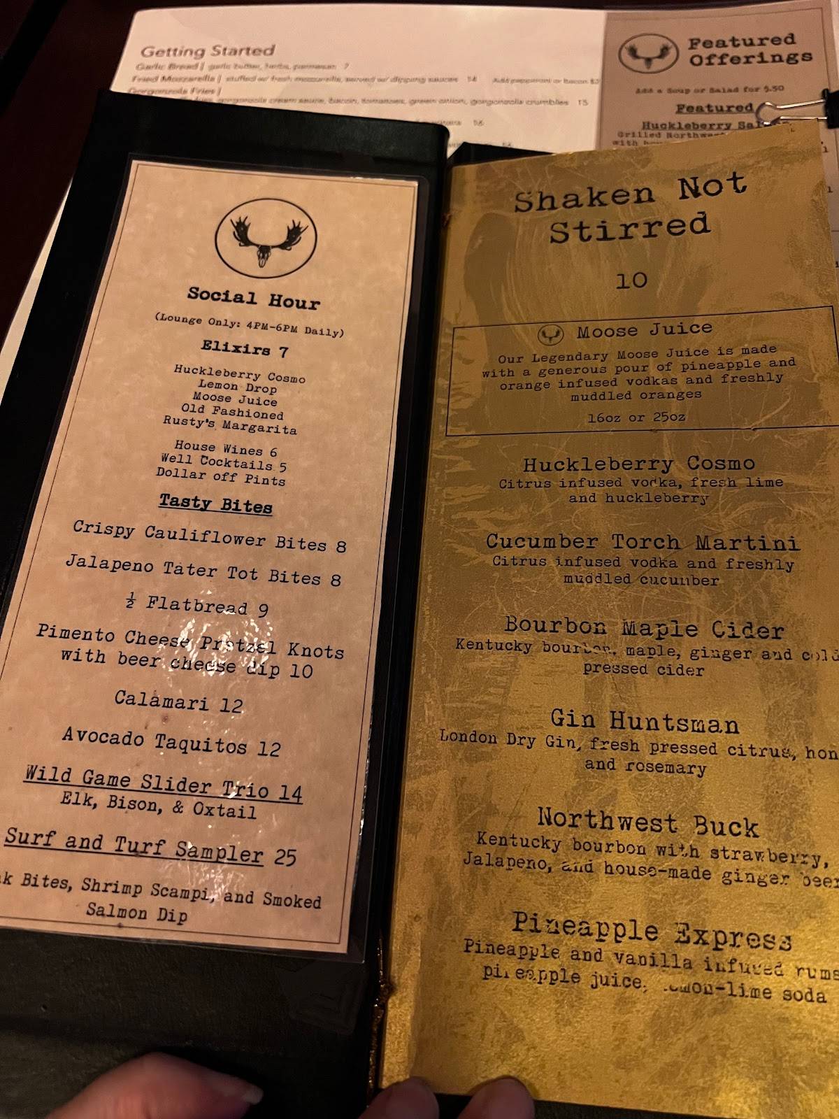 Menu at Rusty Moose steakhouse, Spokane, 9105 US-2