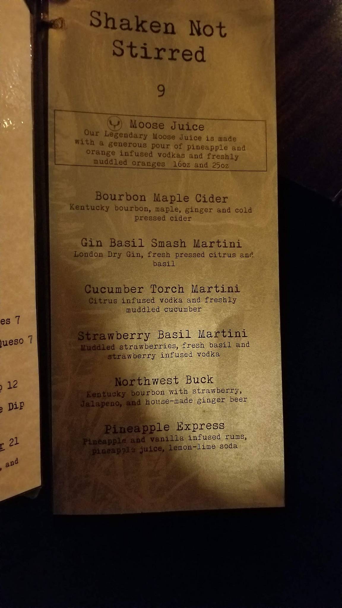 Menu at Rusty Moose steakhouse, Spokane, 9105 US-2