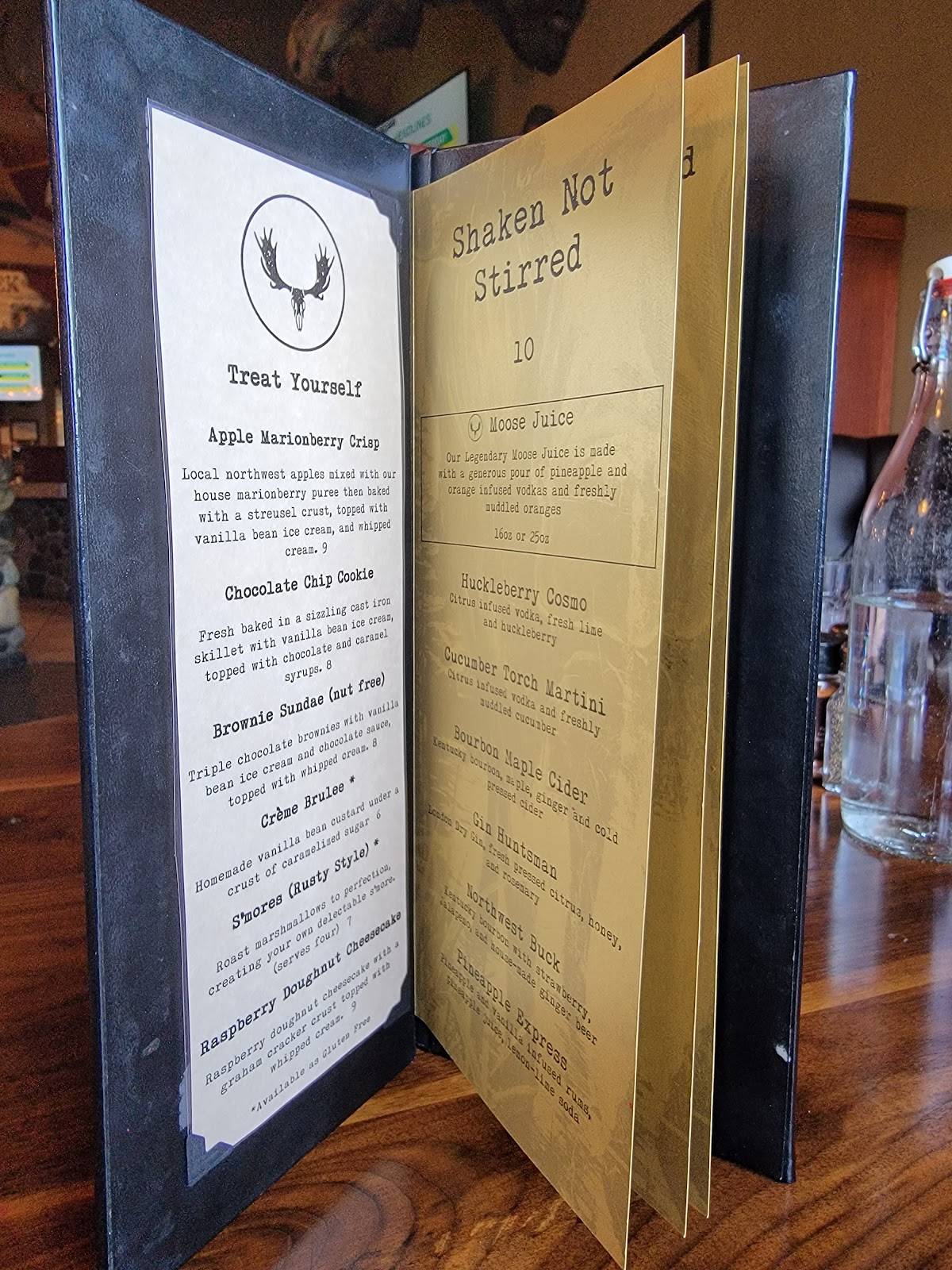 Menu at Rusty Moose steakhouse, Spokane, 9105 US-2
