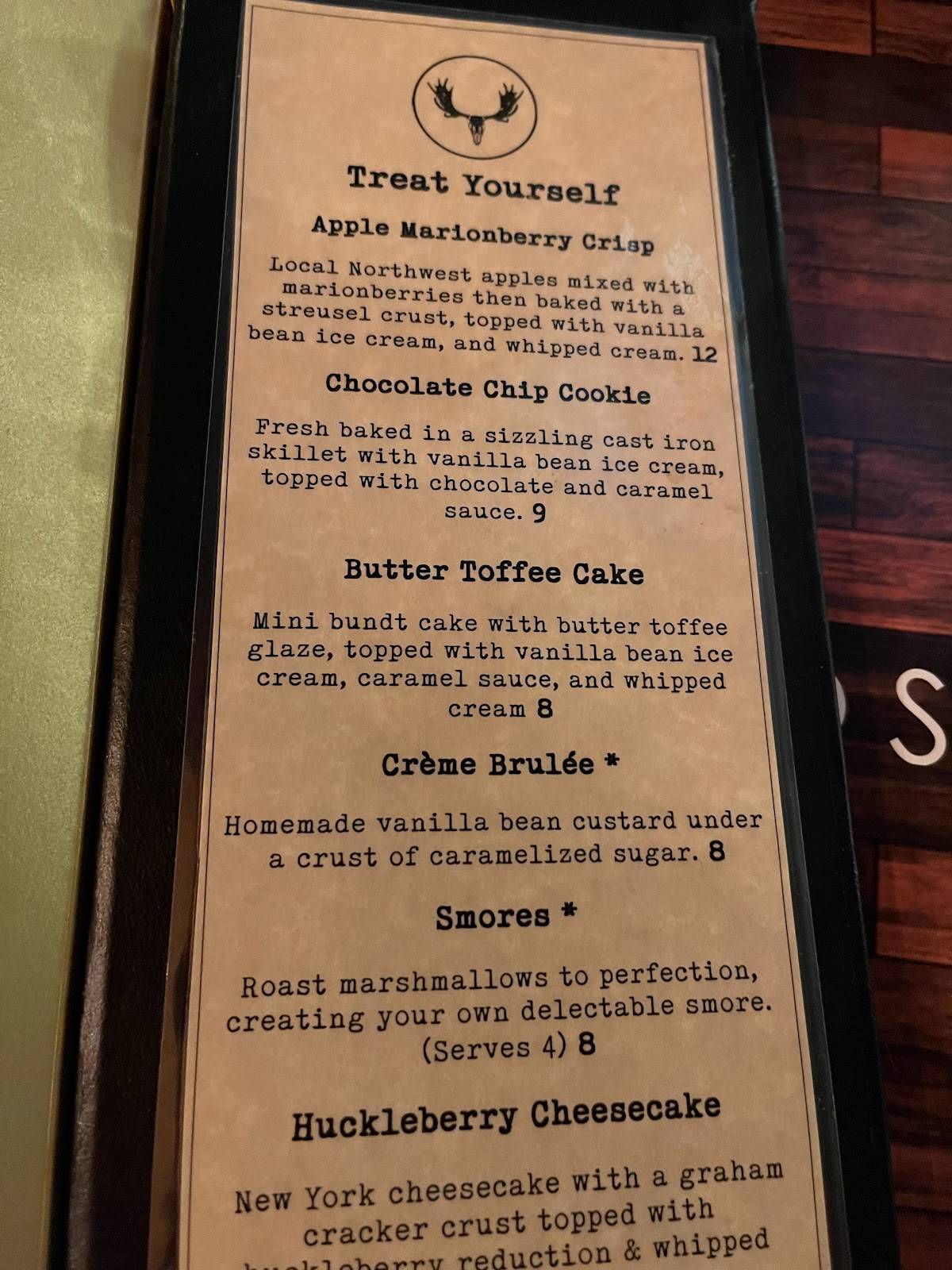 Menu at Rusty Moose steakhouse, Spokane, 9105 US-2