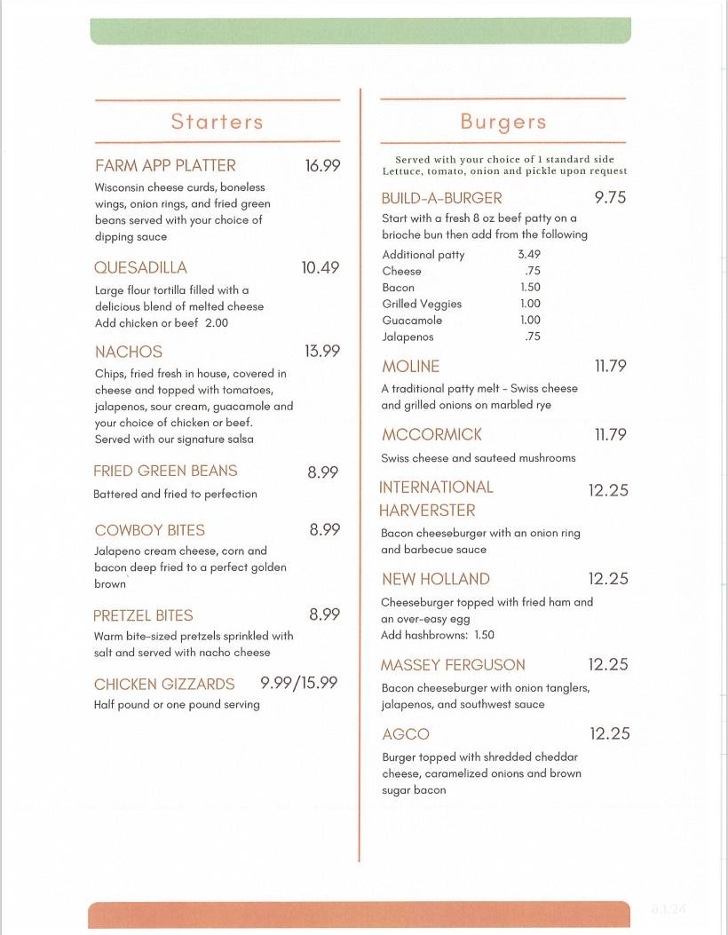 Menu at Rusty Tractor steakhouse, Kensington, 410 N Main St