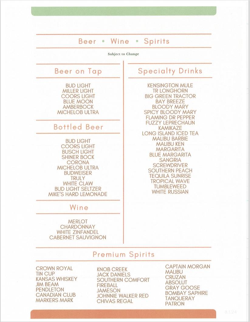 Menu at Rusty Tractor steakhouse, Kensington, 410 N Main St