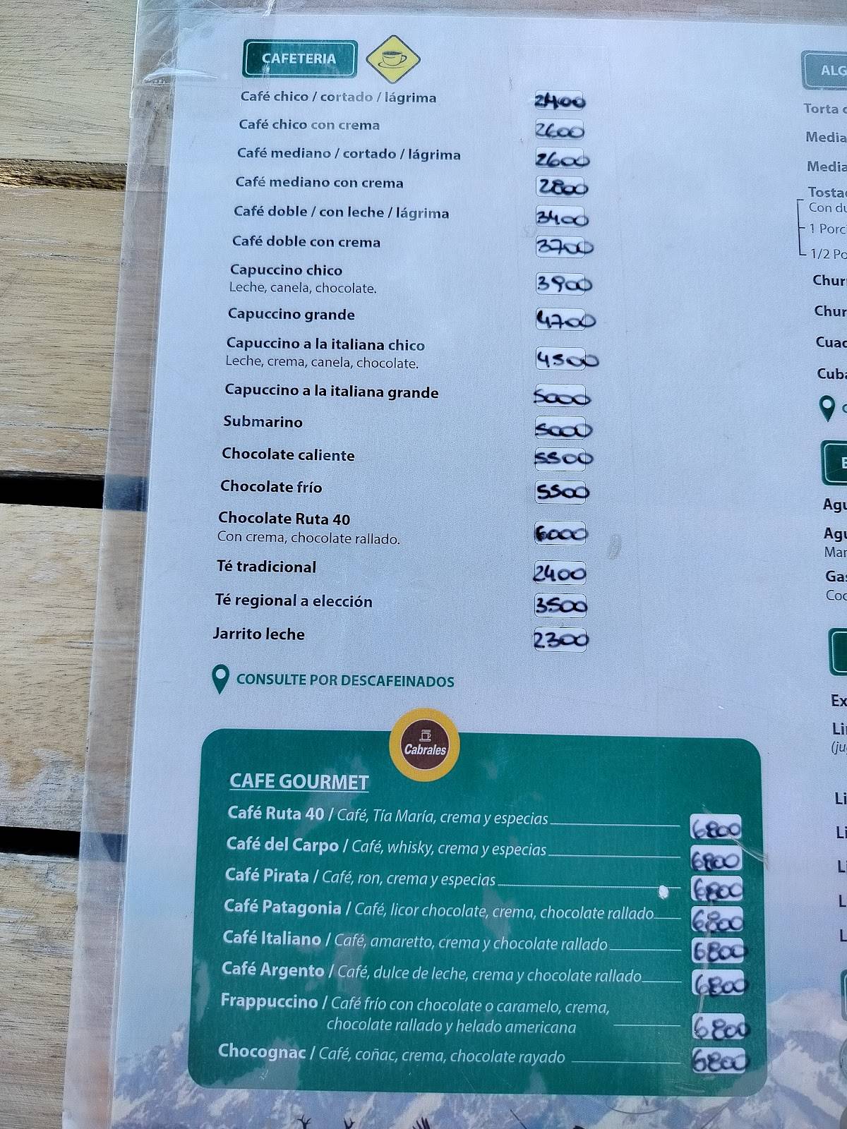 Carta de Ruta 40 Bar, Villa La Angostura