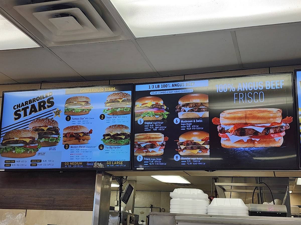Menu at Hardee’s fast food, Rutherfordton, 116 College Ave